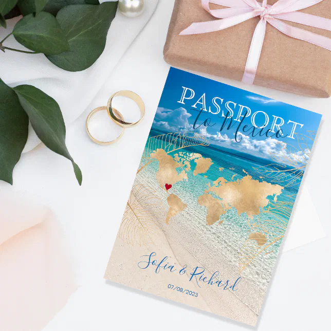 Mexico Wedding Destination Passport Map QR code Invitation | Zazzle