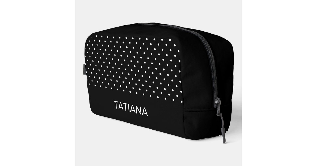 Micro White Polka Dots on Black Pattern Dopp Kit | Zazzle