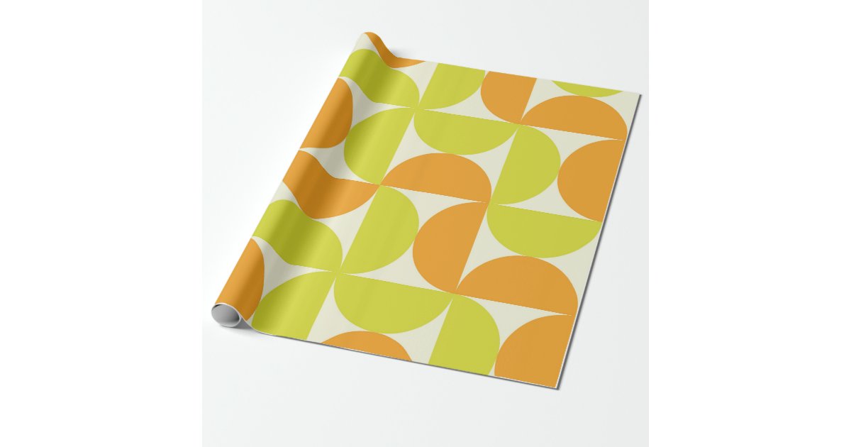 Mid Century Half Circles Orange and Yellow Wrapping Paper | Zazzle