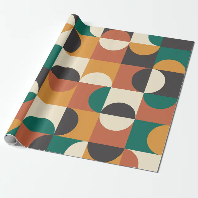 Mid Century Modern Half circles green and orange Wrapping Paper | Zazzle