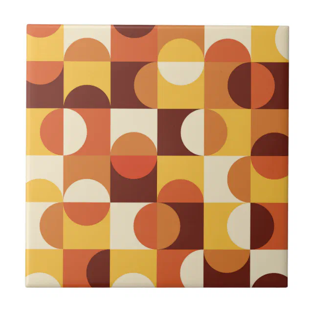 Mid Century Modern Half circles yellow and orange Ceramic Tile | Zazzle