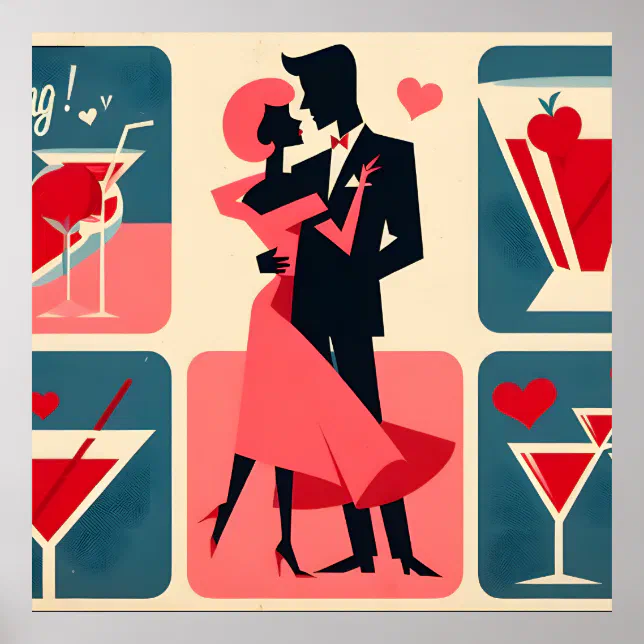 Mid Century Modern Valentine Dancing Couple Poster | Zazzle