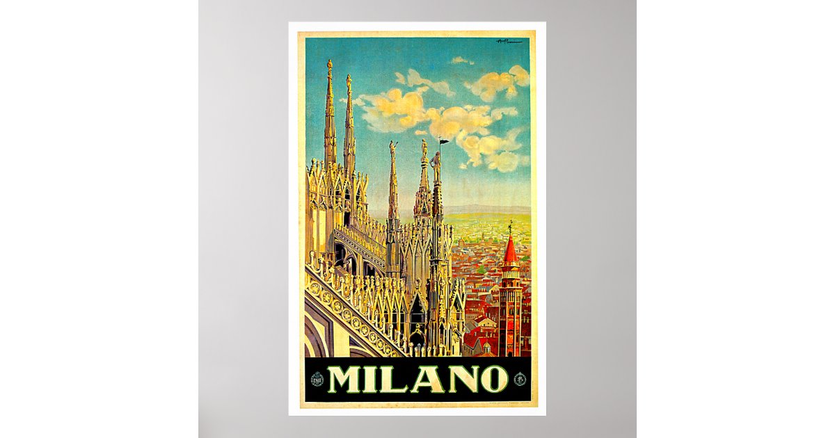 Milano / Milan Italy Cityscape Vintage Poster | Zazzle