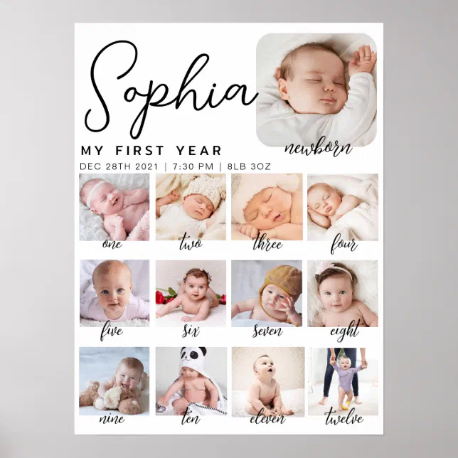 milestone birthday sign, printable baby's first poster | Zazzle