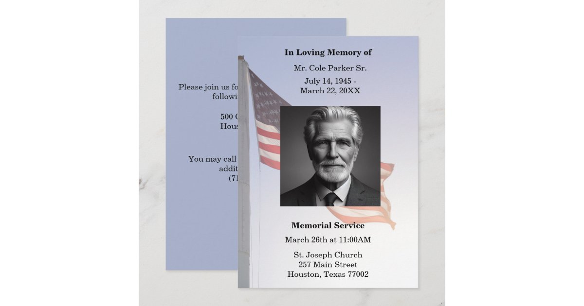 Military American Flag Funeral Memorial Ceremony Invitation | Zazzle
