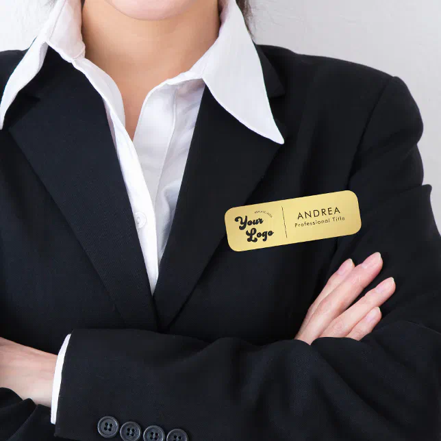 Minimal Gold Safety Pin Business Company Logo Name Tag | Zazzle