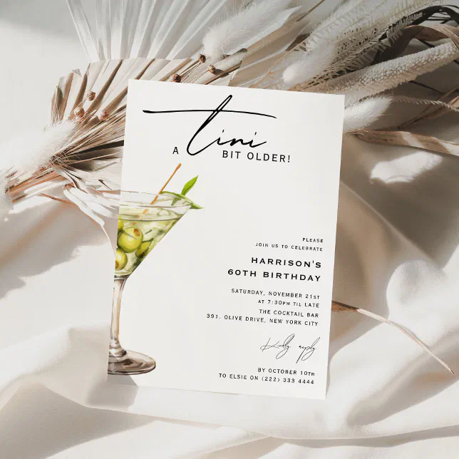Minimal 'tini bit older! Cocktail Birthday Party Invitation | Zazzle