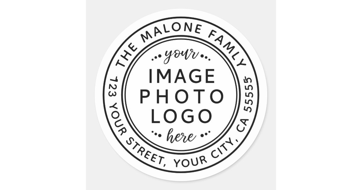 Minimal white custom logo or photo return address classic round sticker ...