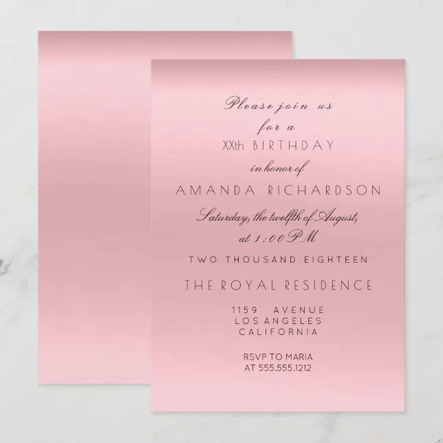 Minimalism Pink Rose Powder Birthday Invitation | Zazzle