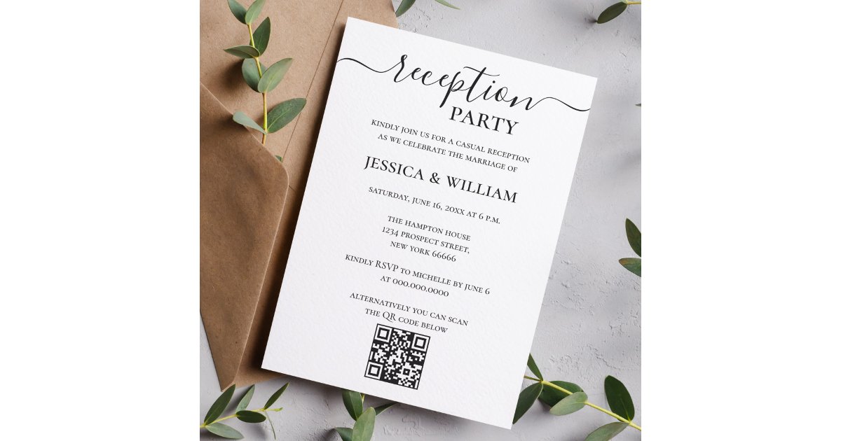 Minimalist and Modern QR Code Reception Party Invitation | Zazzle