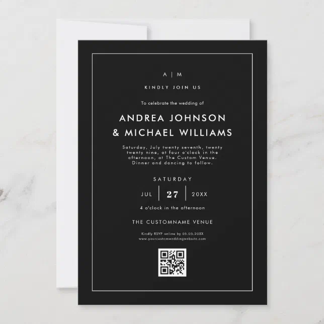 Minimalist Black QR Code Wedding Invitation | Zazzle