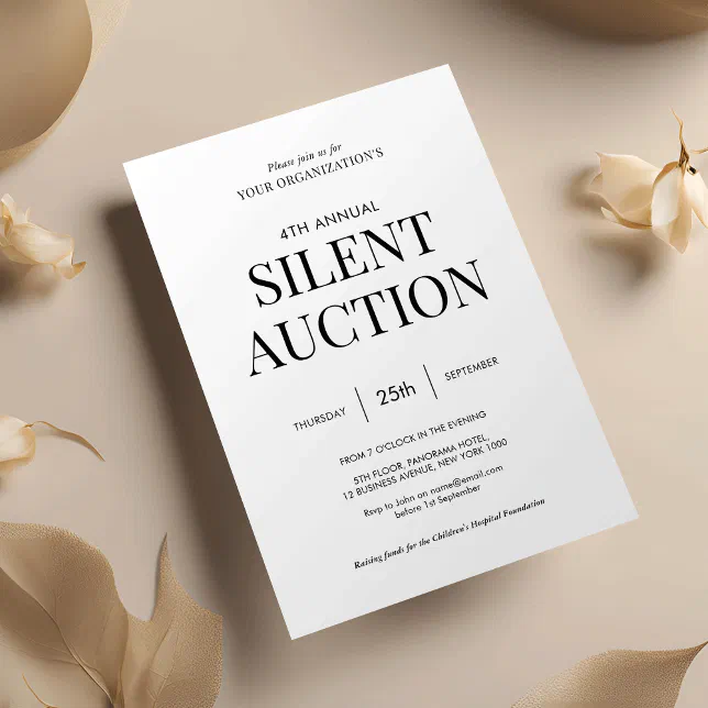 Minimalist Black & White Corporate Silent Auction Invitation | Zazzle