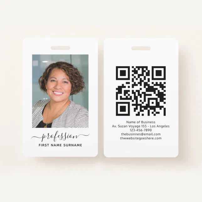 Minimalist Business ID with Photo and QR Code ID Badge | Zazzle