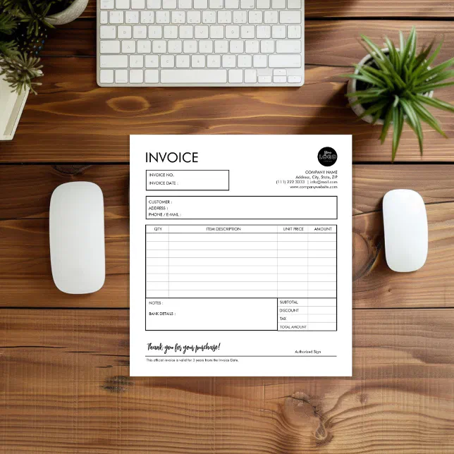 Minimalist Custom Invoice Sales Receipt Template Notepad | Zazzle