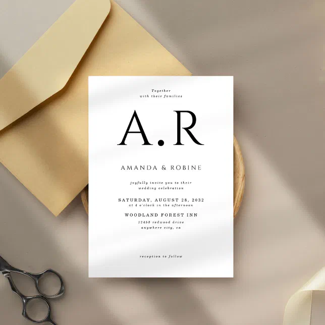 Minimalist Elegant Initials Wedding Invitation | Zazzle