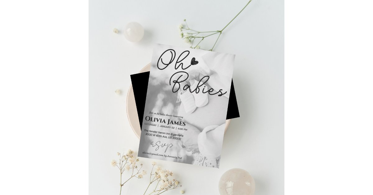 Minimalist handwritten photo twins baby shower invitation | Zazzle