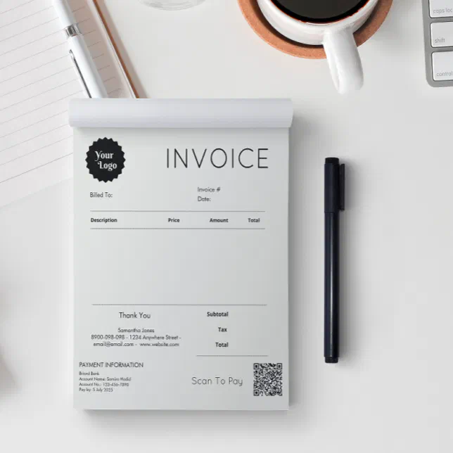 Minimalist Invoice Sales Receipt Small Business Notepad | Zazzle