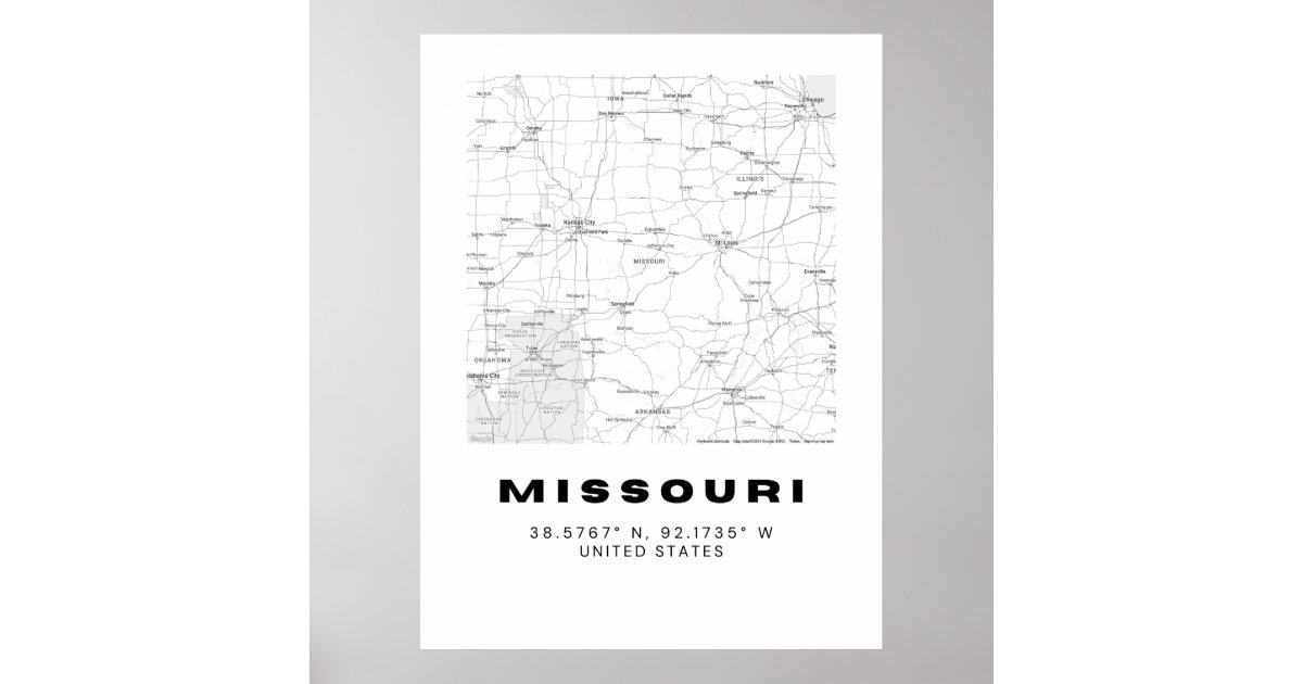 Minimalist Missouri Map Art - Black and White Poster | Zazzle