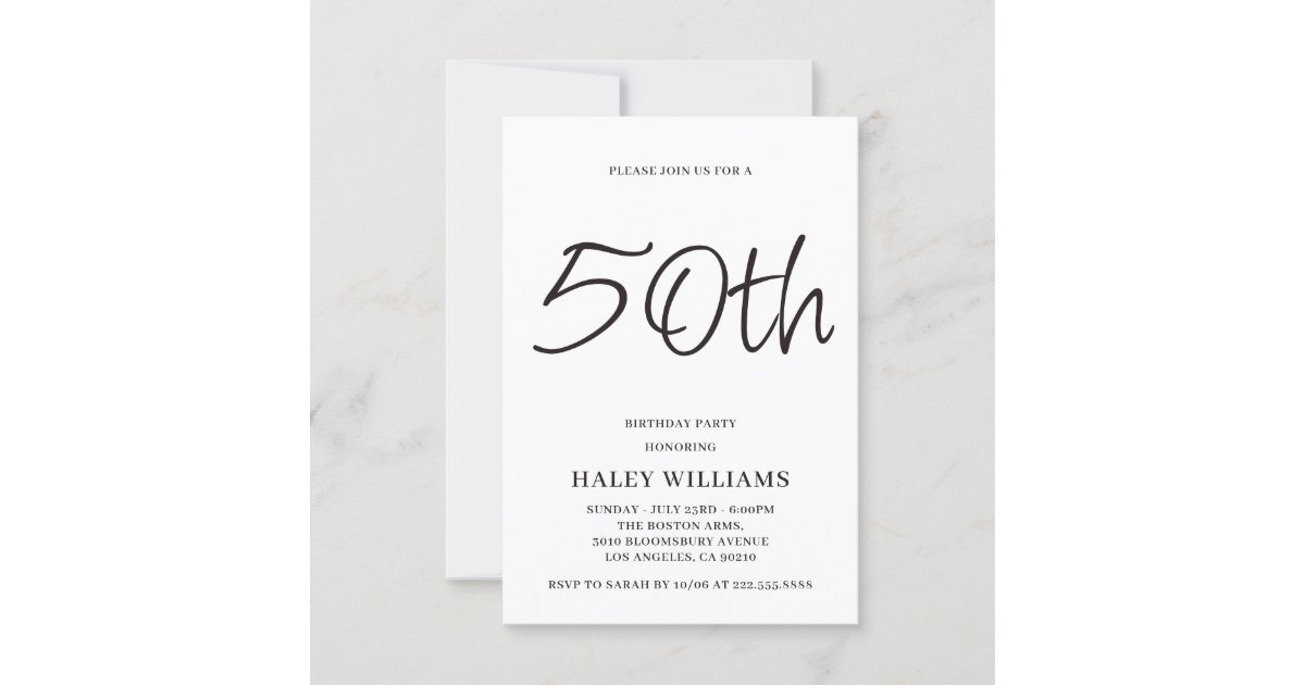 Minimalist Modern Simple Calligraphy 50th Birthday Invitation | Zazzle