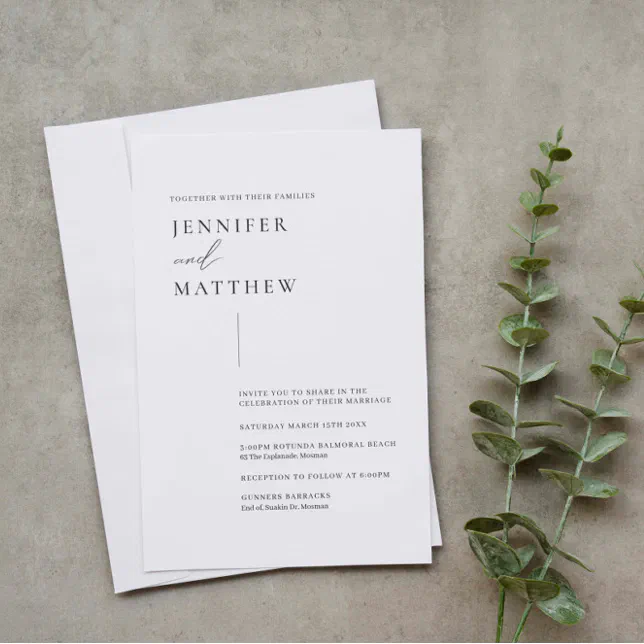 Minimalist & modern simple wedding invitation | Zazzle