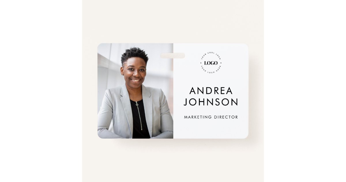 Minimalist Photo ID Card with Custom Logo & Text ID Badge | Zazzle