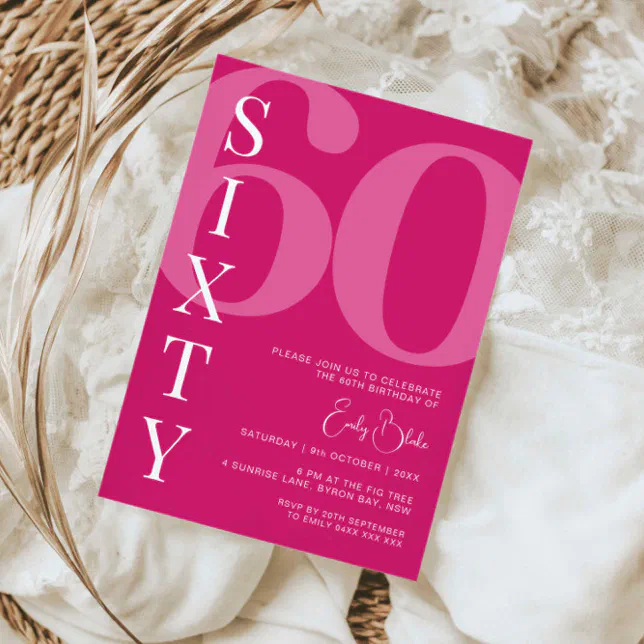 Minimalist Pink Sixty 60th Birthday Party Invitation | Zazzle