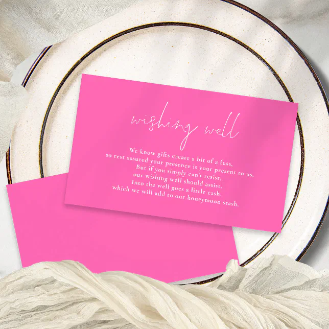 Minimalist Script Hot Pink Wedding Wishing Well Enclosure Card | Zazzle