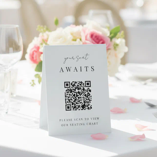 Minimalist Script QR Code Wedding Seating Chart | Zazzle