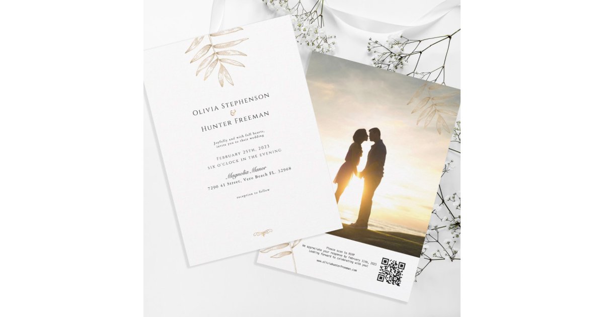 Minimalist Tropical QR Code Photo Wedding Invite | Zazzle