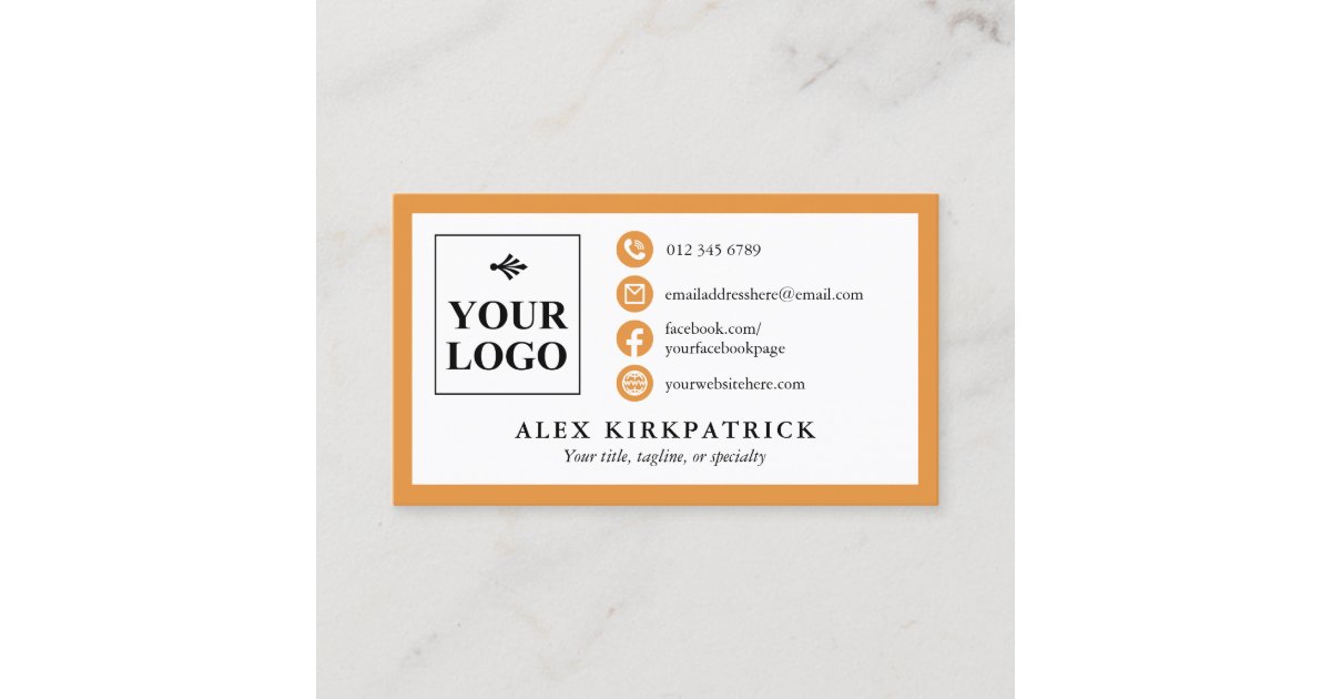 Minimalist Turmeric Yellow Icons Border Your Logo Business Card | Zazzle