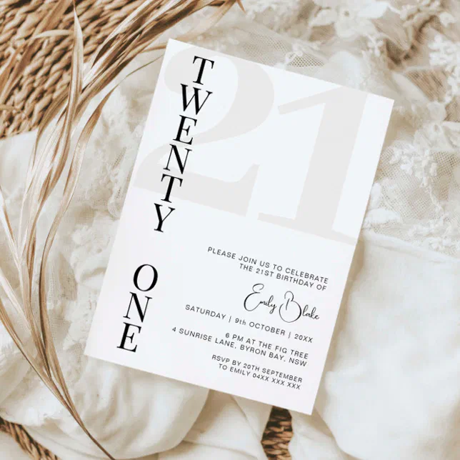 Minimalist Twenty One 21st Birthday Party Invitation | Zazzle