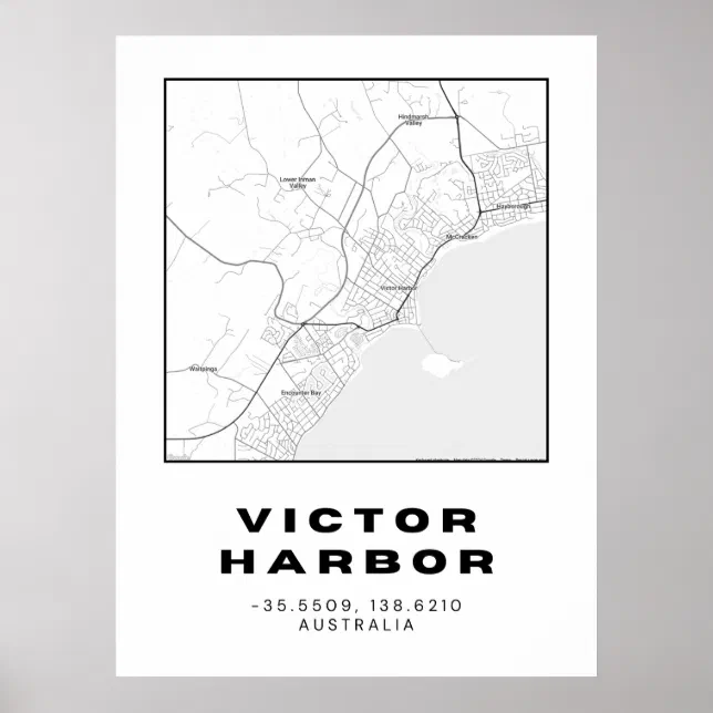 Minimalist Victor Harbour Map with Coordinates | Poster | Zazzle