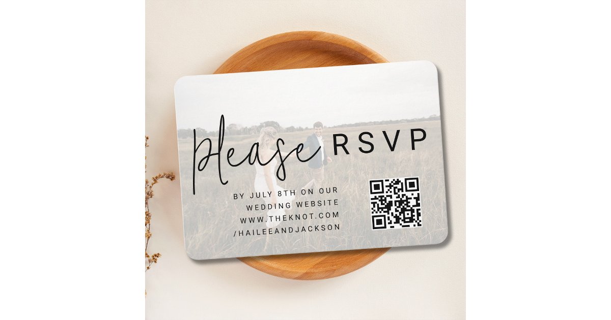 Minimalist Wedding Photo Overlay QR Code RSVP Enclosure Card | Zazzle