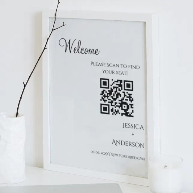 Minimalist wedding seating chart Qr Code Sign | Zazzle