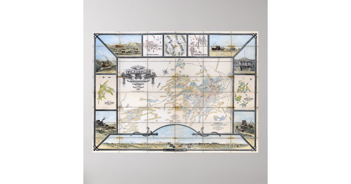 MINING MAP of TOMBSTONE ARIZONA 1881 Poster | Zazzle