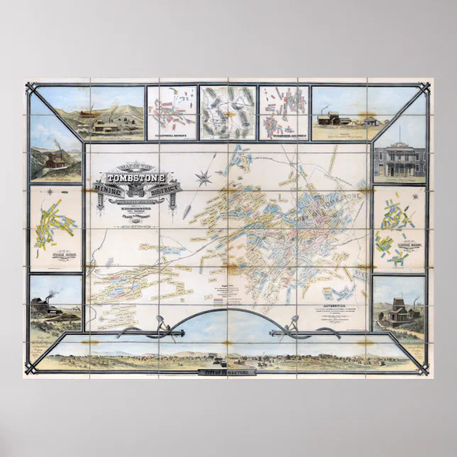 MINING MAP of TOMBSTONE ARIZONA 1881 Poster | Zazzle