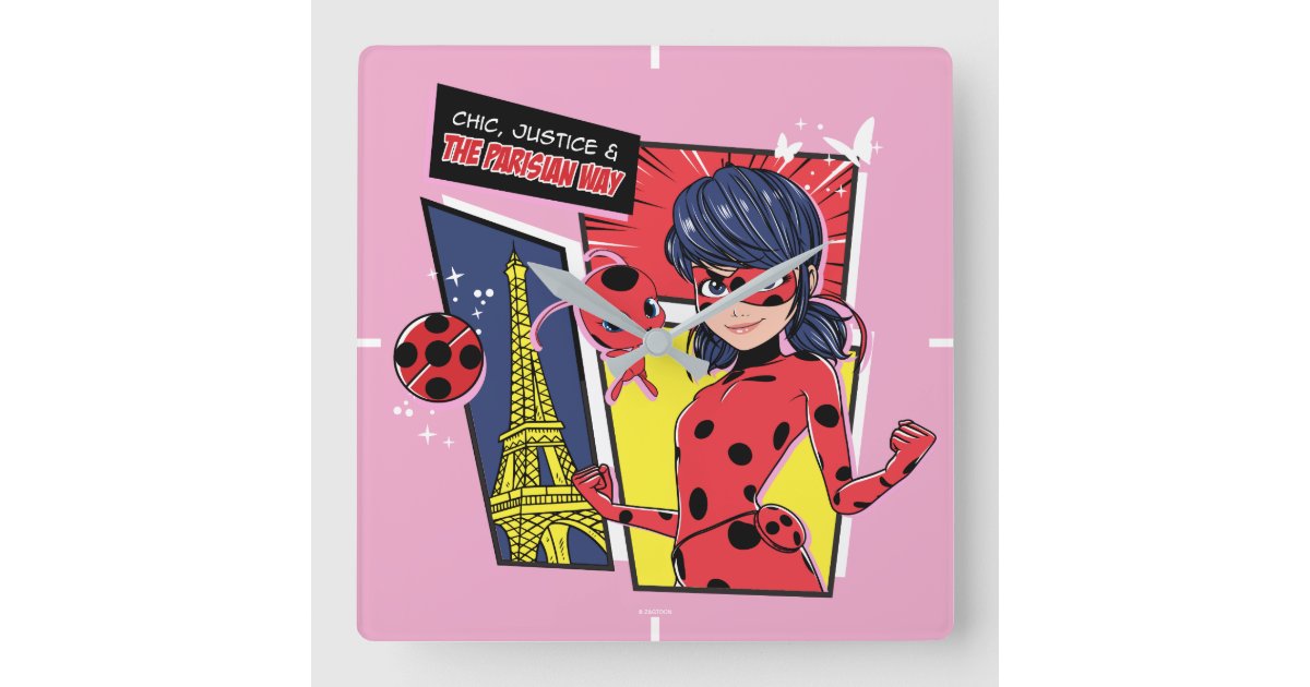 Miraculous Comic Ladybug Parisian Way Square Wall Clock | Zazzle