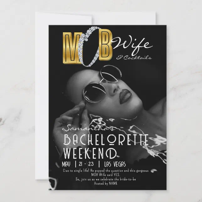 Mob Wife & Cocktails Black Bach Bachelorette Party Invitation | Zazzle