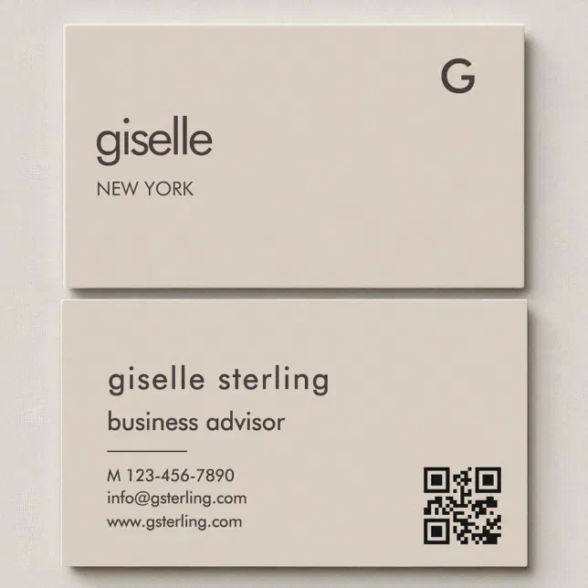 Mocha Brown QR Code Minimalist Monogram Business Card | Zazzle