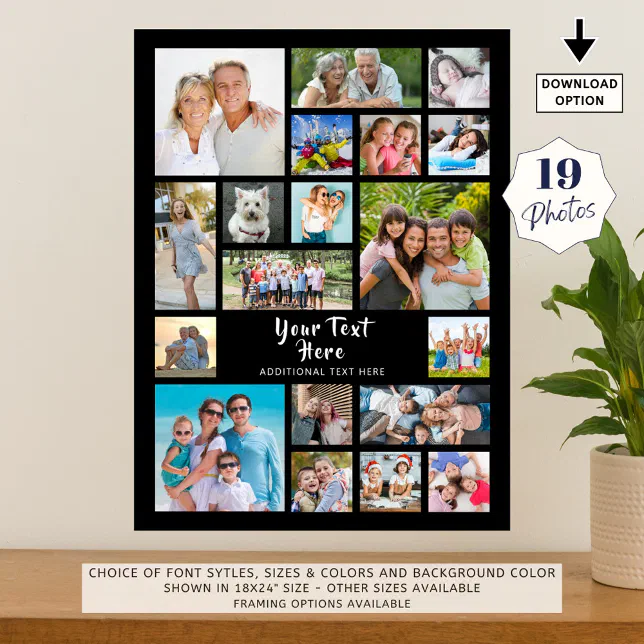 Modern 19 Photo Collage Custom Colour Personalised Poster | Zazzle