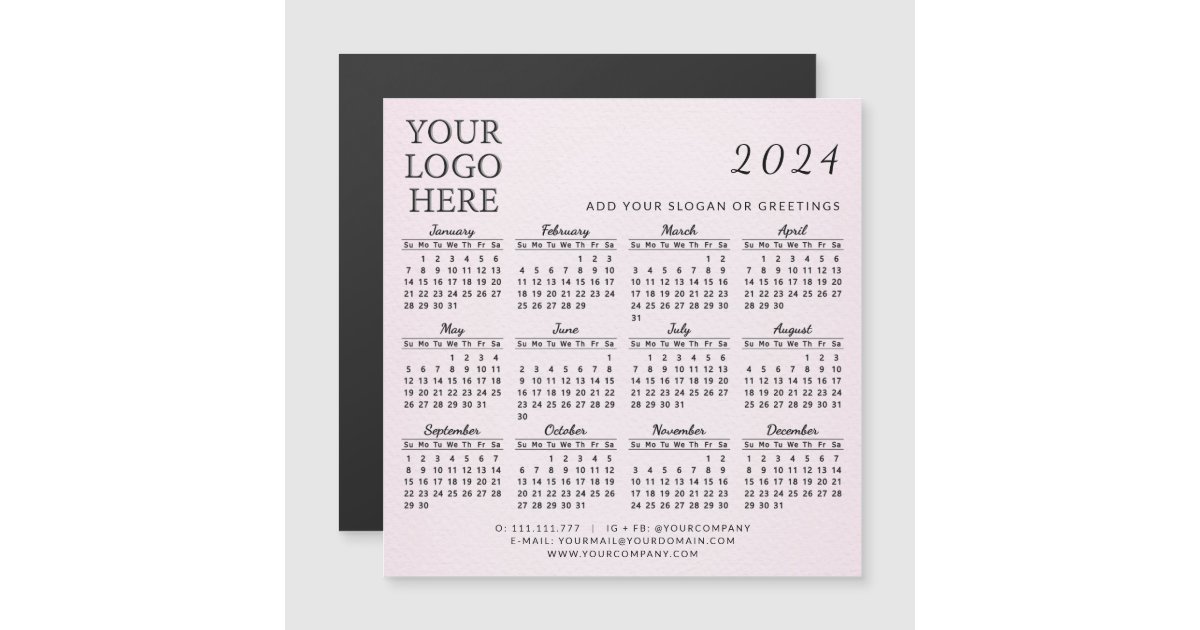 Modern 2024 Business Calendar Magnet Blush Pink | Zazzle
