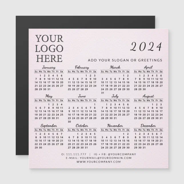 Modern 2024 Business Calendar Magnet Blush Pink | Zazzle