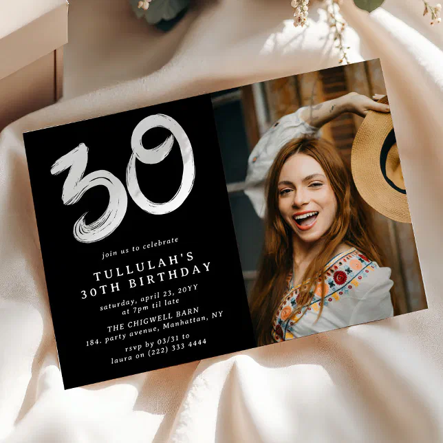 Modern 30th Birthday Party Photo Invitation | Zazzle