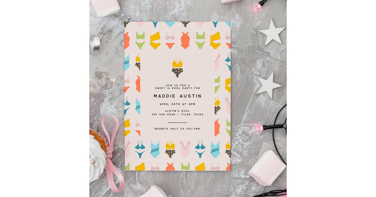 Modern Bikini Teen Tween Birthday Pool Party Invitation | Zazzle