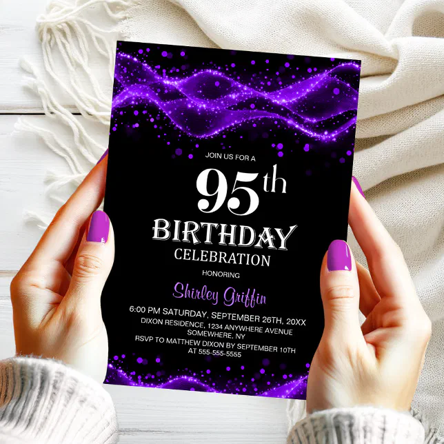 Modern Black and Purple 95th Birthday Party Invitation | Zazzle