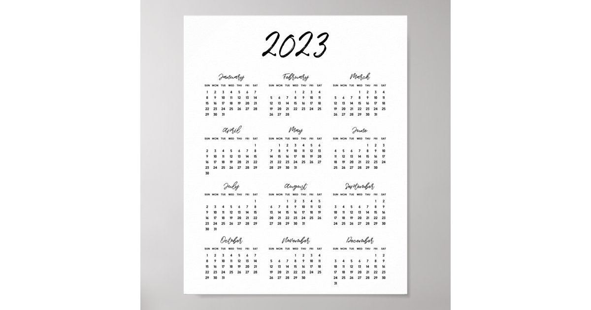 Modern black and white 2023 calendar poster | Zazzle