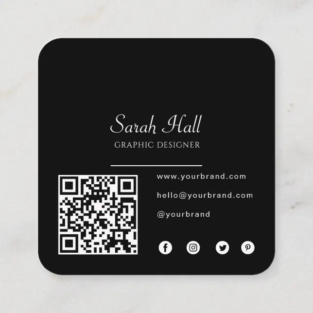 Modern Black Custom Logo and QR Code Square Business Card | Zazzle