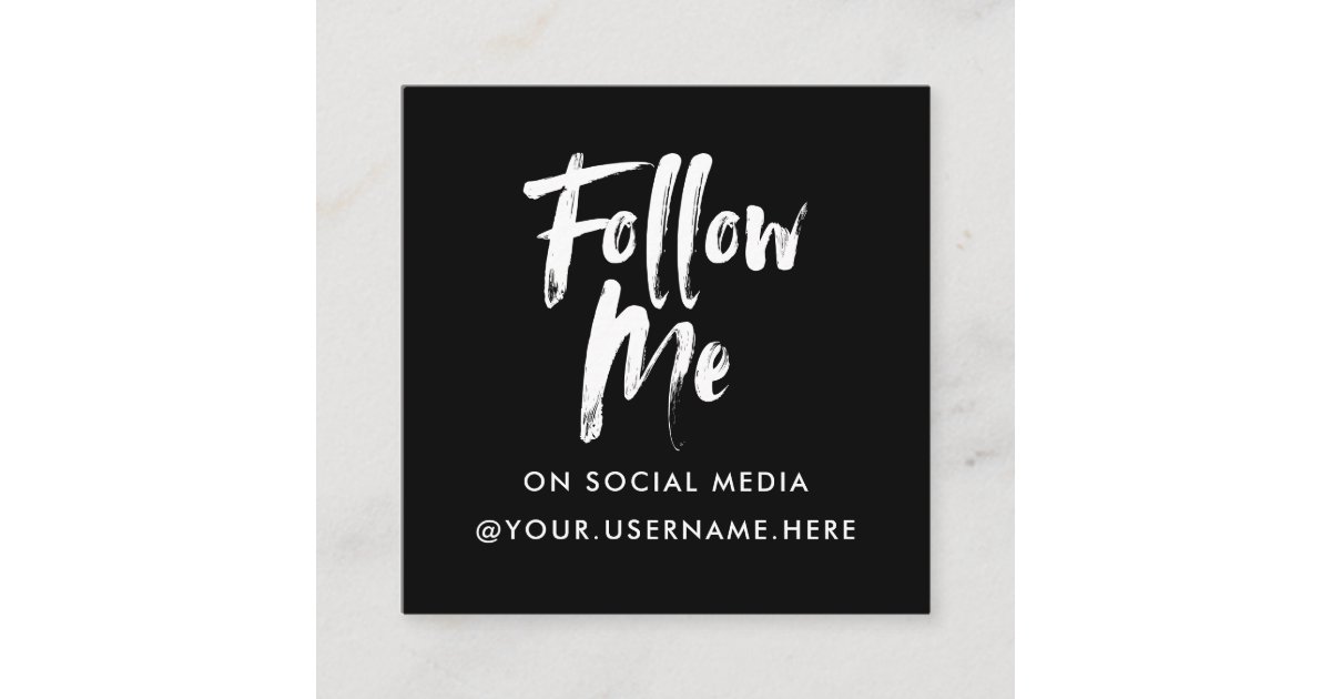 Modern black follow me photo social media minimal square business card ...