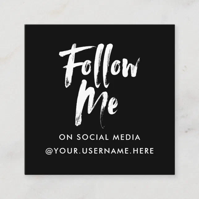Modern black follow me photo social media minimal square business card ...
