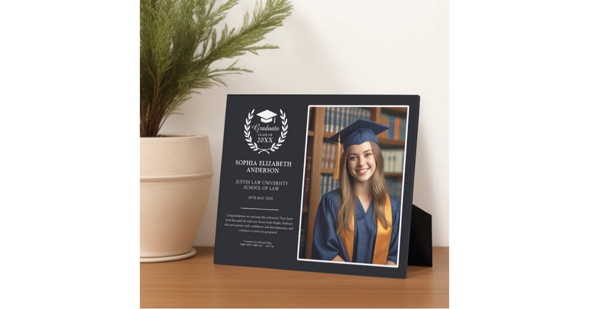 Modern Black Graduation Laurel Wreath Emblem Photo Plaque | Zazzle